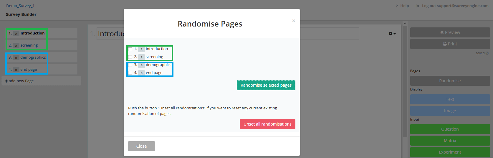 Pages - Randomise – SurveyEngine